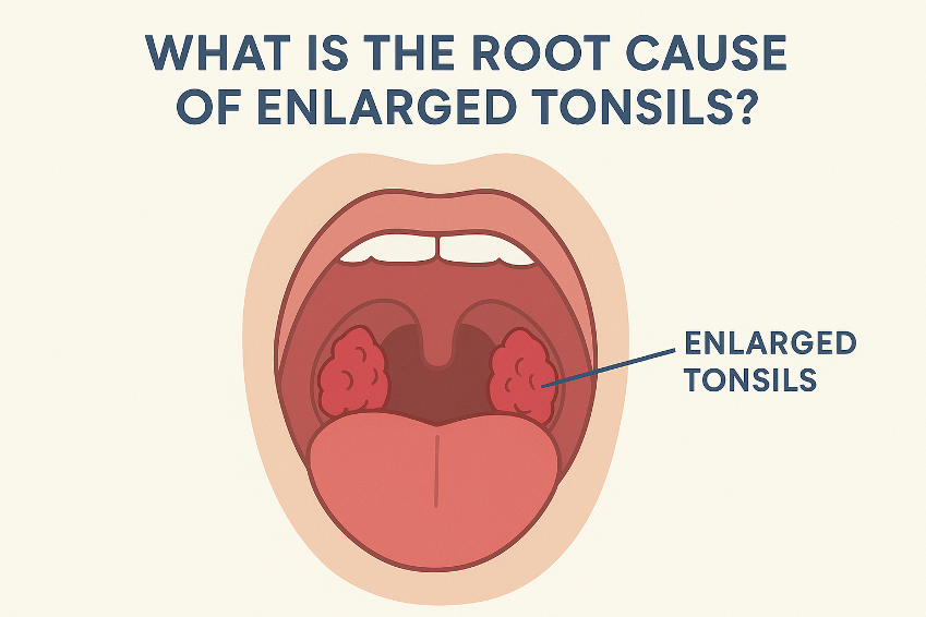 What is the root cause of enlarged tonsils?