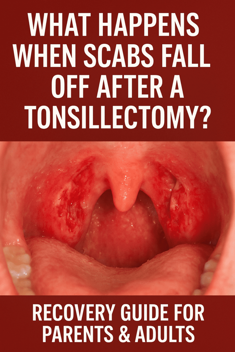 What happens when scabs fall off after tonsillectomy?