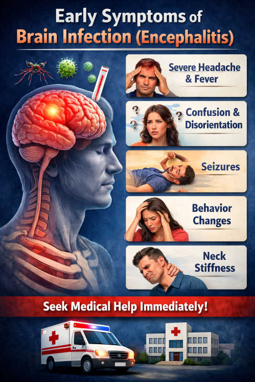 What are the early symptoms of a brain infection?